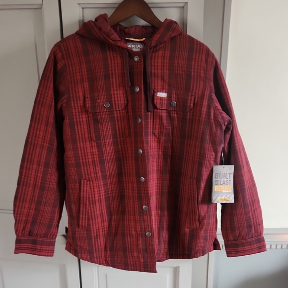 Ariat | Jackets & Coats | Ariat Burgundy Plaid Hooded Shirt Jacket ...